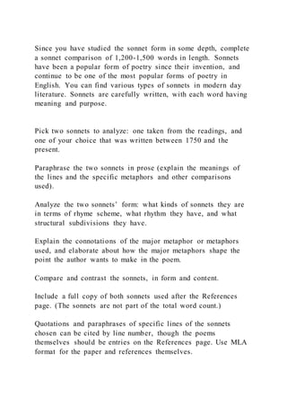 Since you have studied the sonnet form in some depth, complete a son | PDF