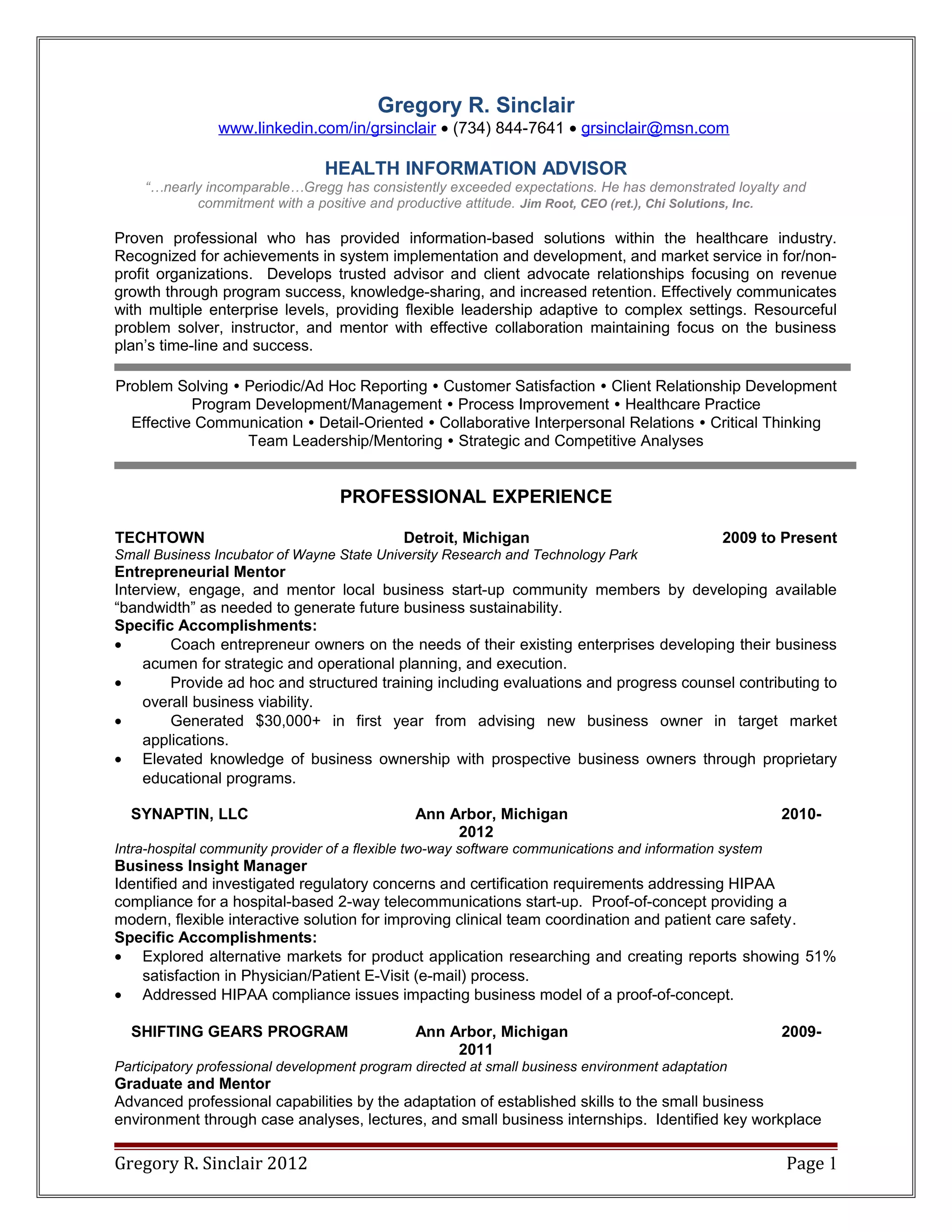 Sinclair, Gregg-Resume-2012 ss | DOC