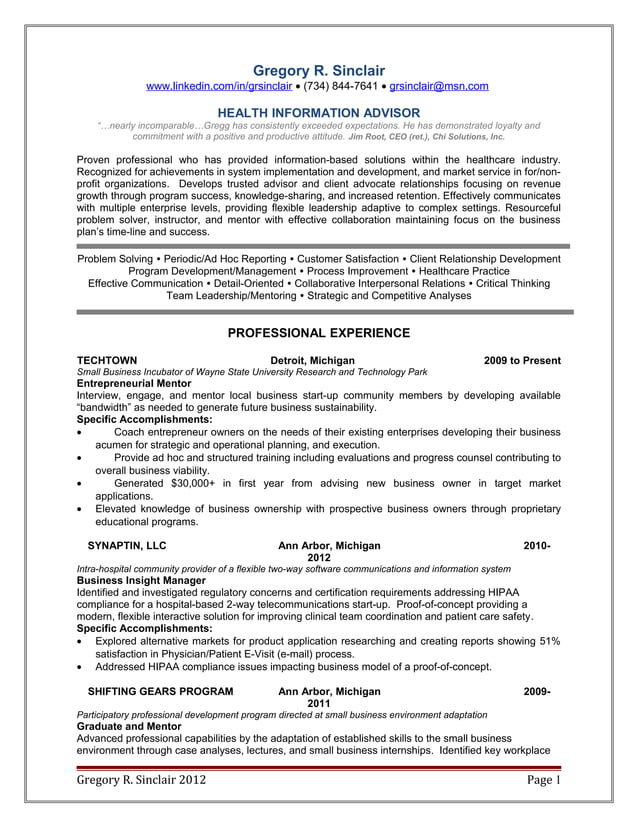 Sinclair, Gregg-Resume-2012 ss | DOC