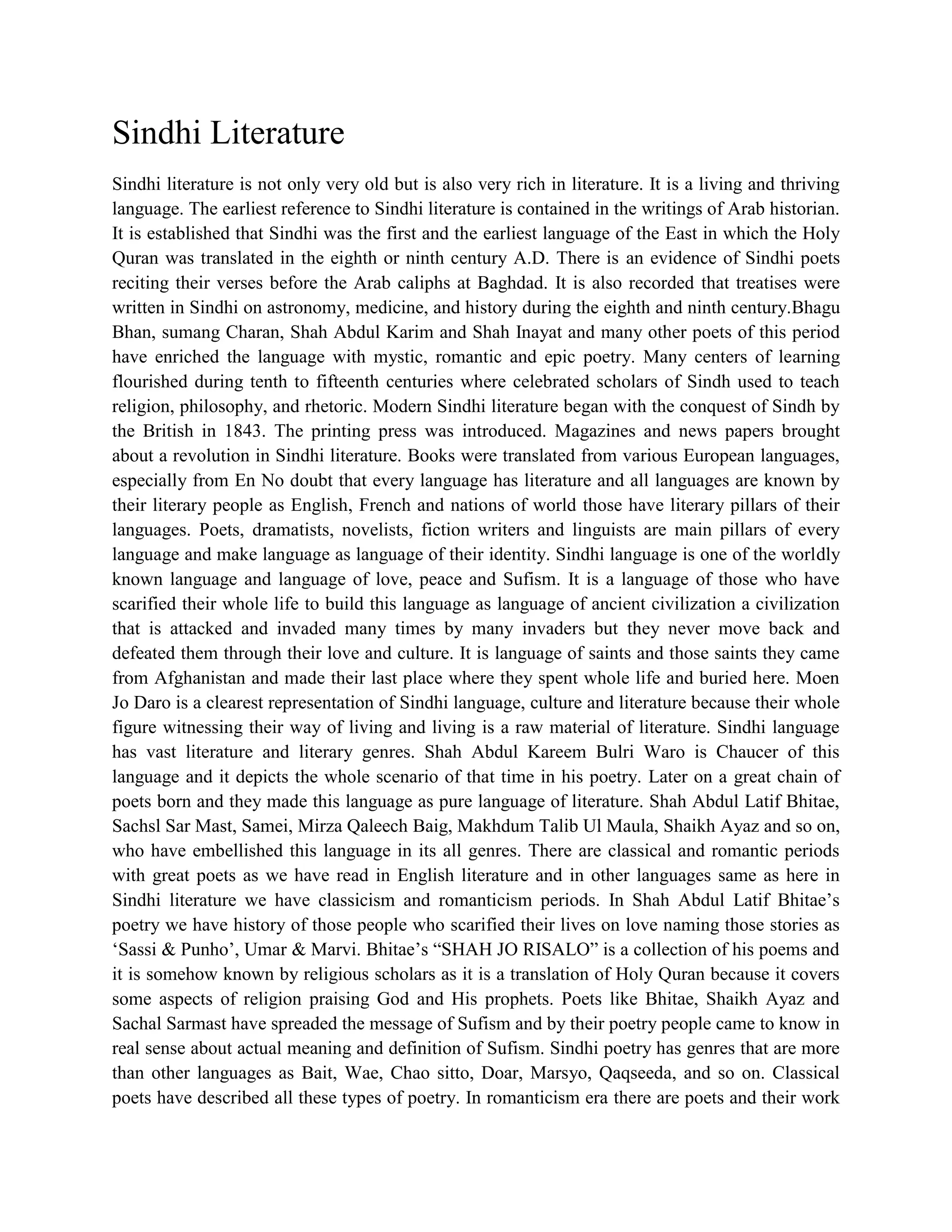 Sindhi literature | DOCX