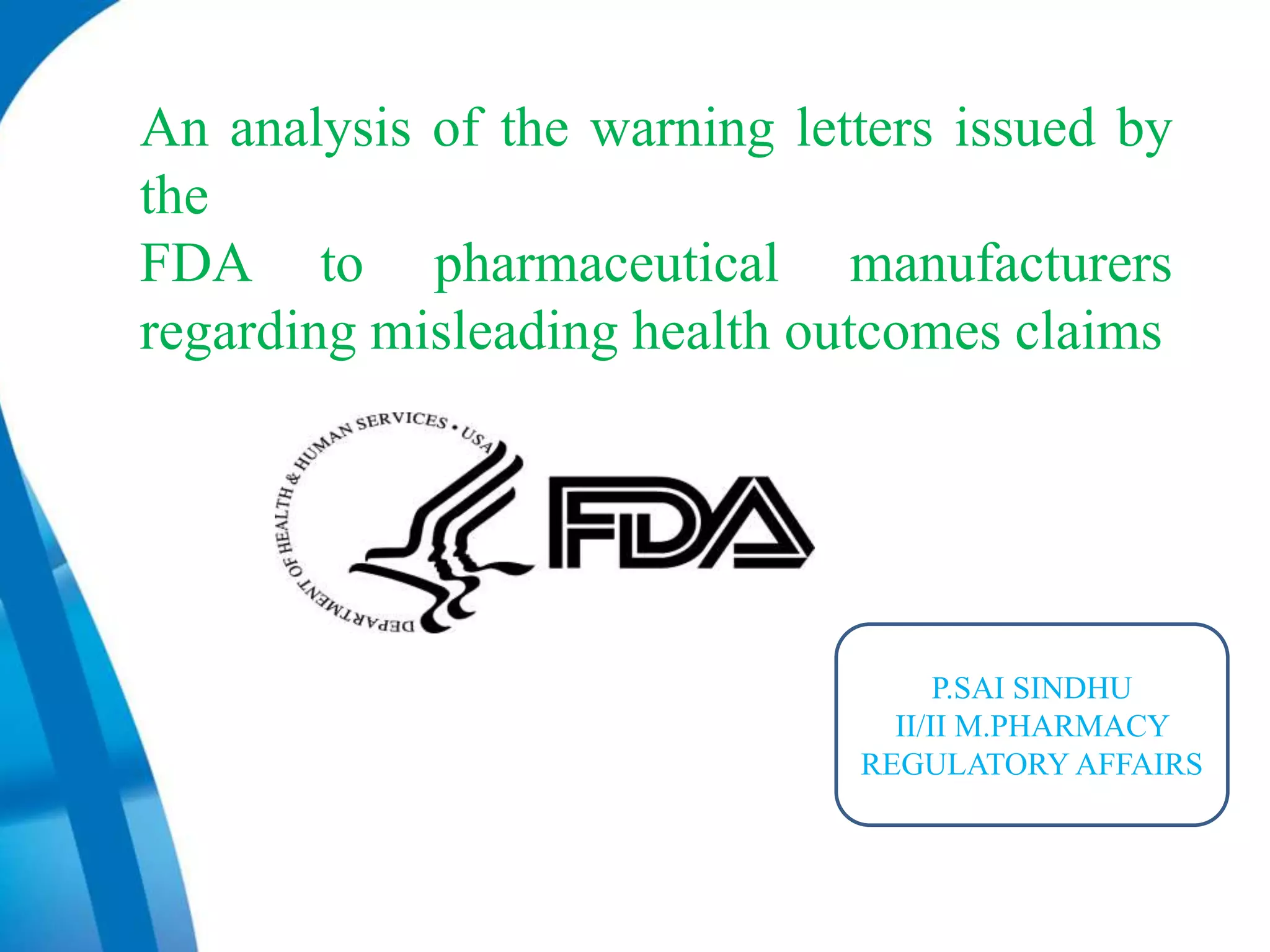 an analysis of warning letters issued by FDA to pharmaceutical ...