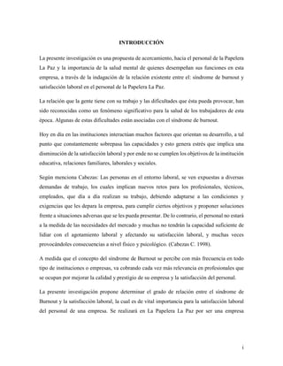 SINDROME DE BURNOUT Y LA SATISFACCION LABORAL EN EL PERSONAL DE LA ...