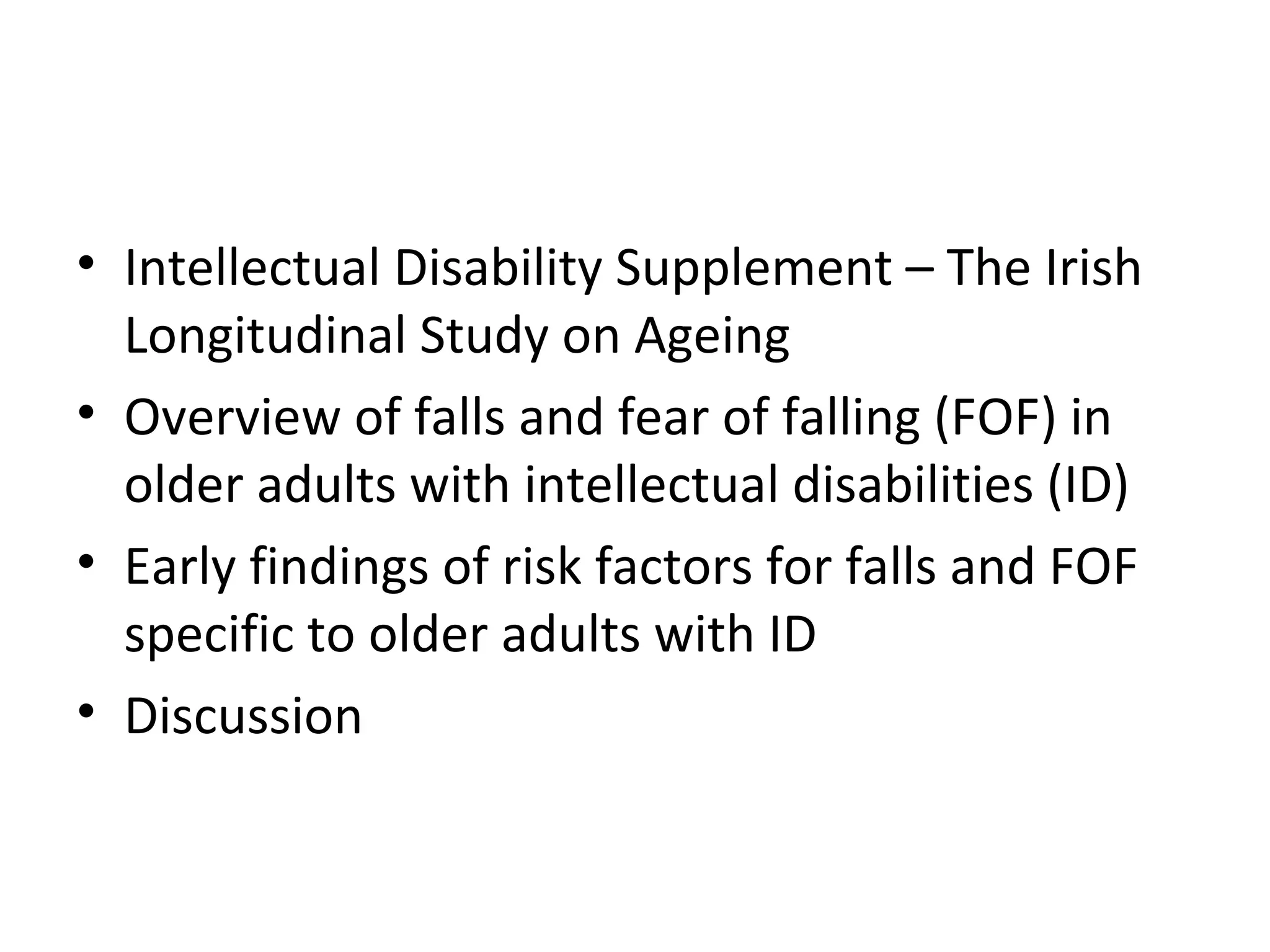 Fear of Falling In Older Adults with Intellectual Disability | PPT