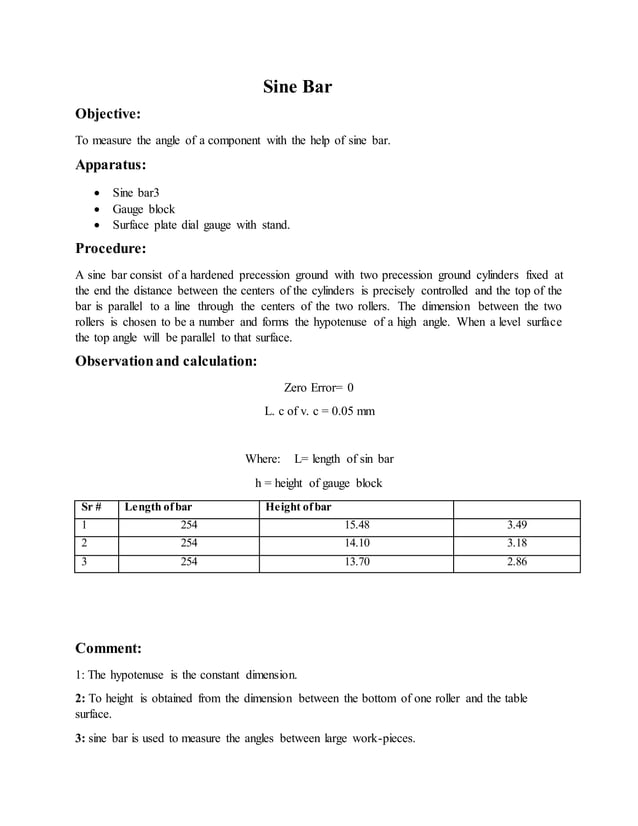Sine bar | DOCX | Physics | Science