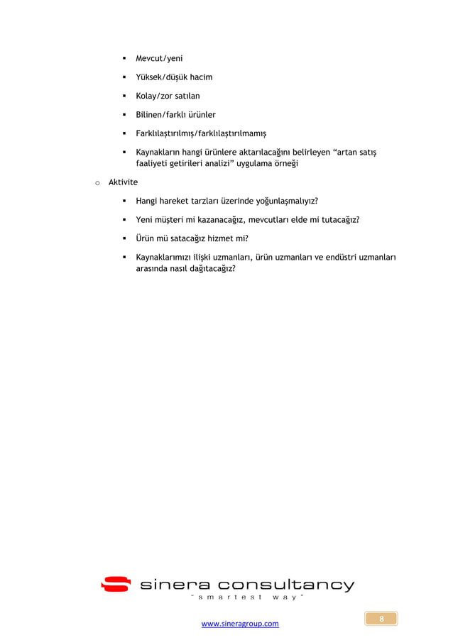 Sinera Consultancy Satış Eğitimleri Kataloğu