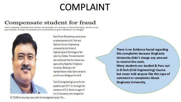 Singahnia university fake complaints | PPTX