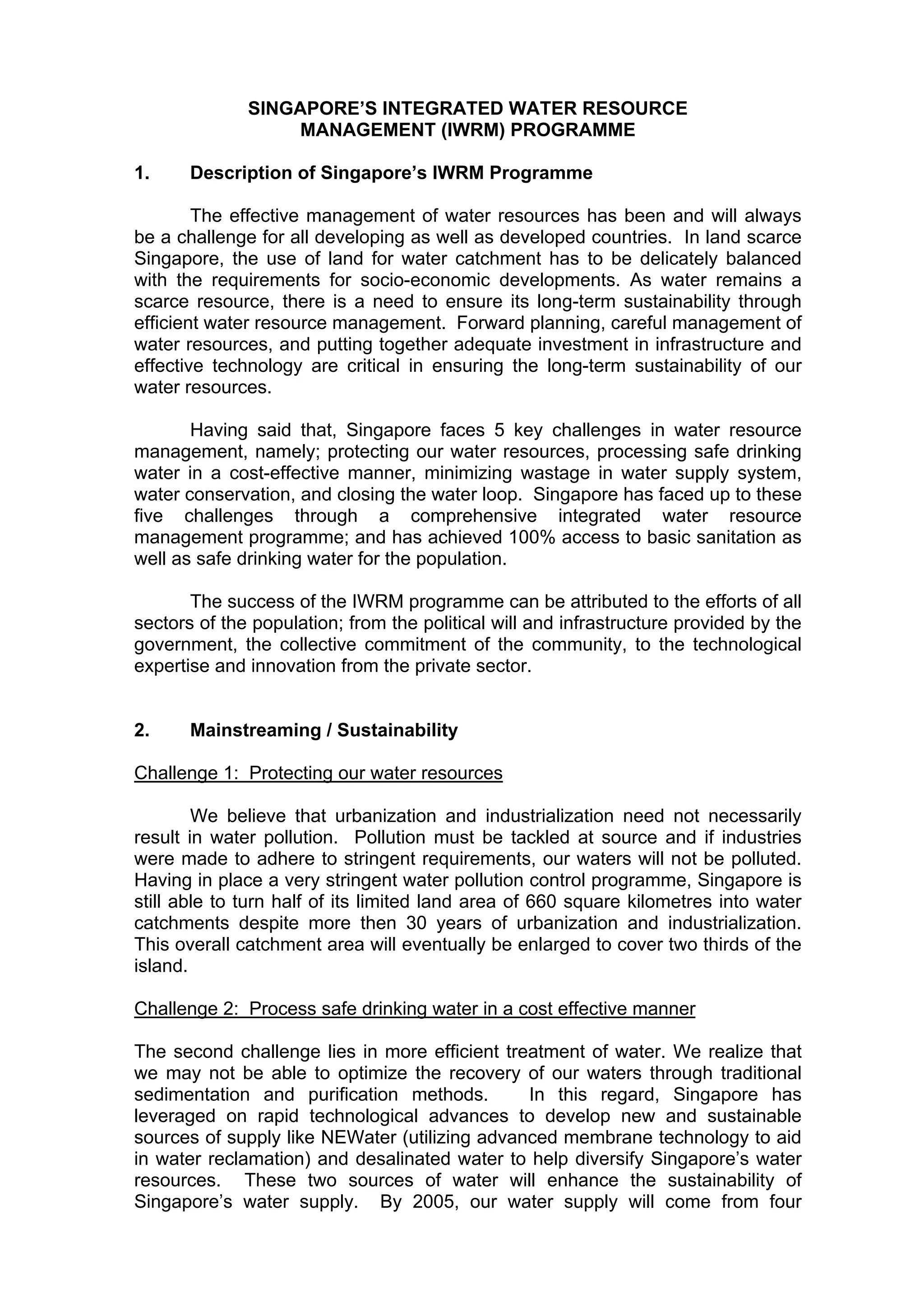 Integrated Water Rsources Management: Singapore | PDF