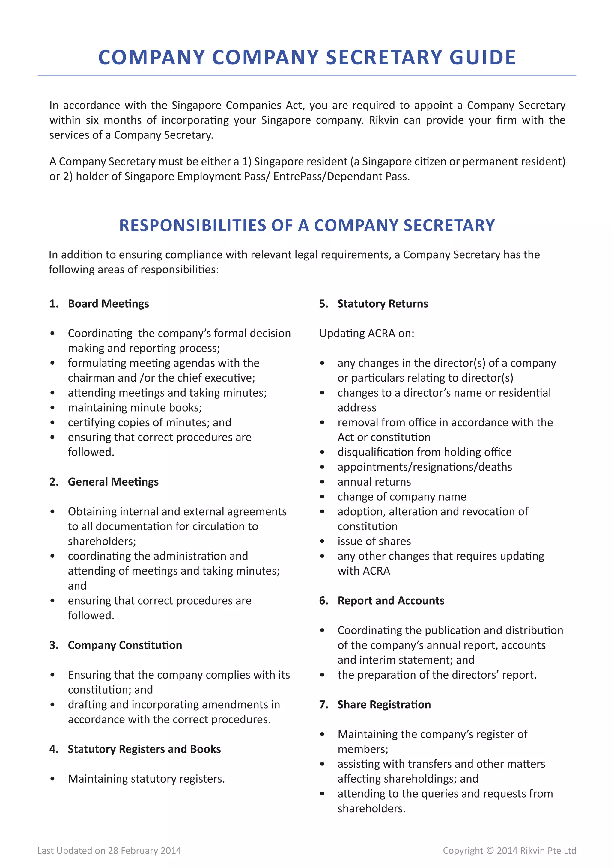Singapore Company Secretary Guide | PDF