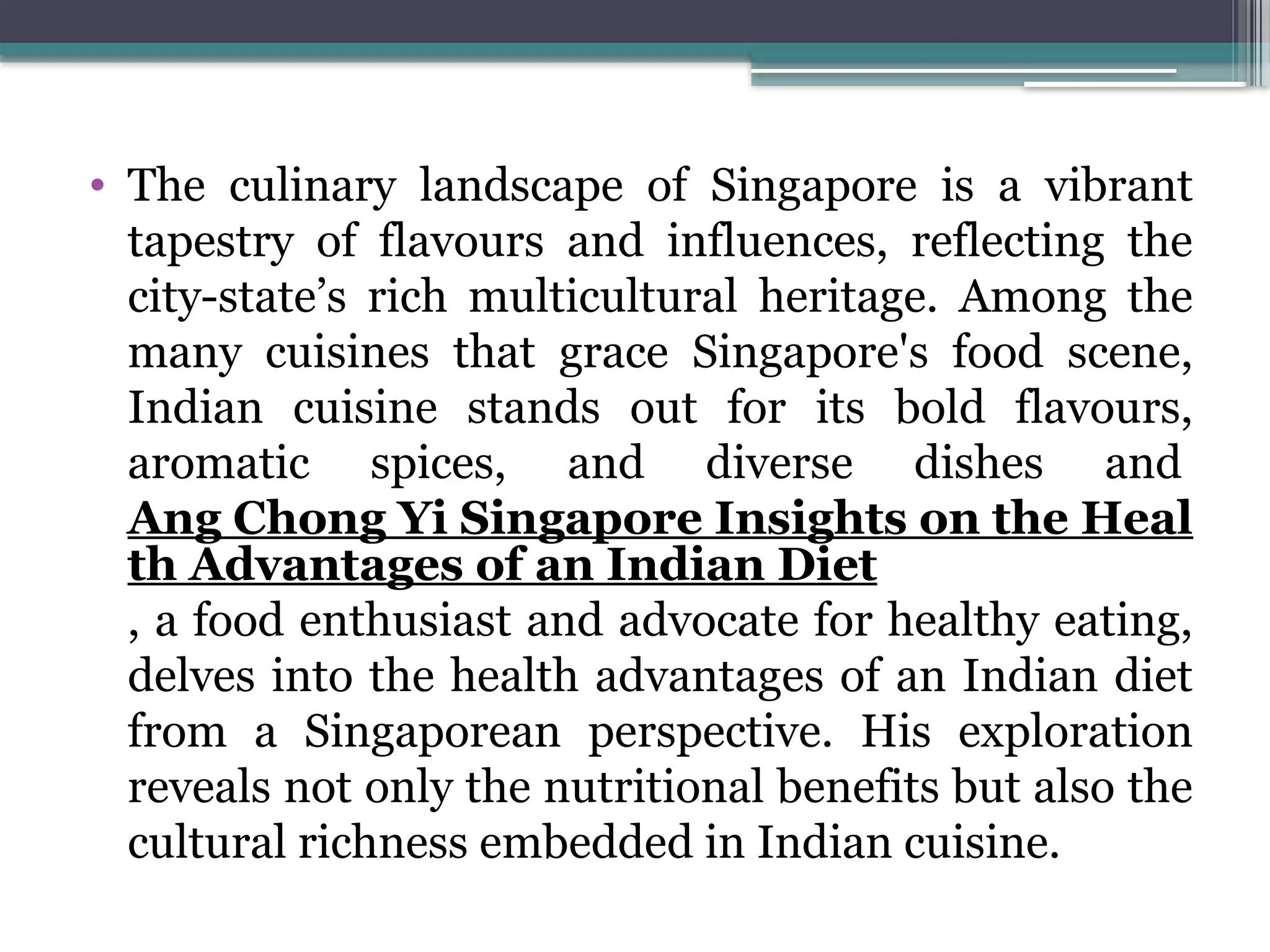Singaporean Perspective: Ang Chong Yi Explores the Health Advantages of ...