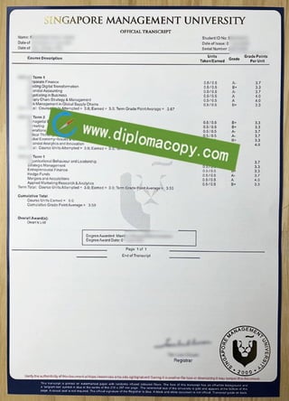 Singapore Management University transcript, buy fake transcript | PDF
