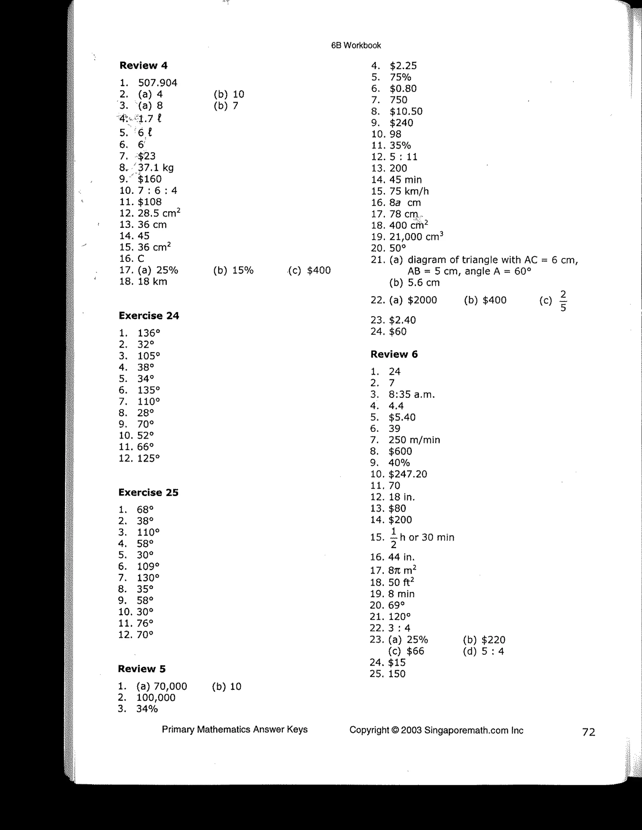 Singapore Math - 6B - Answer Key | PDF