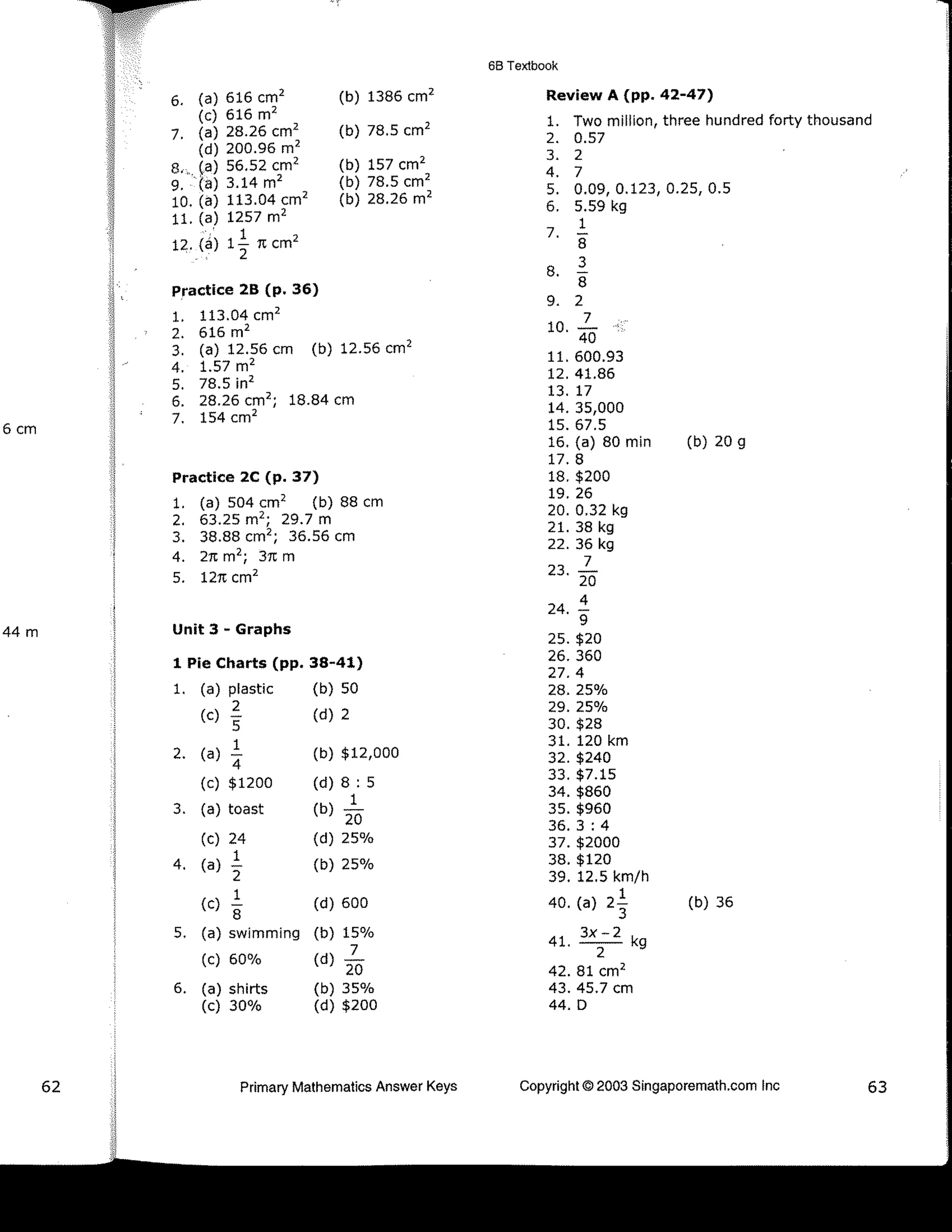 Singapore Math - 6B - Answer Key | PDF