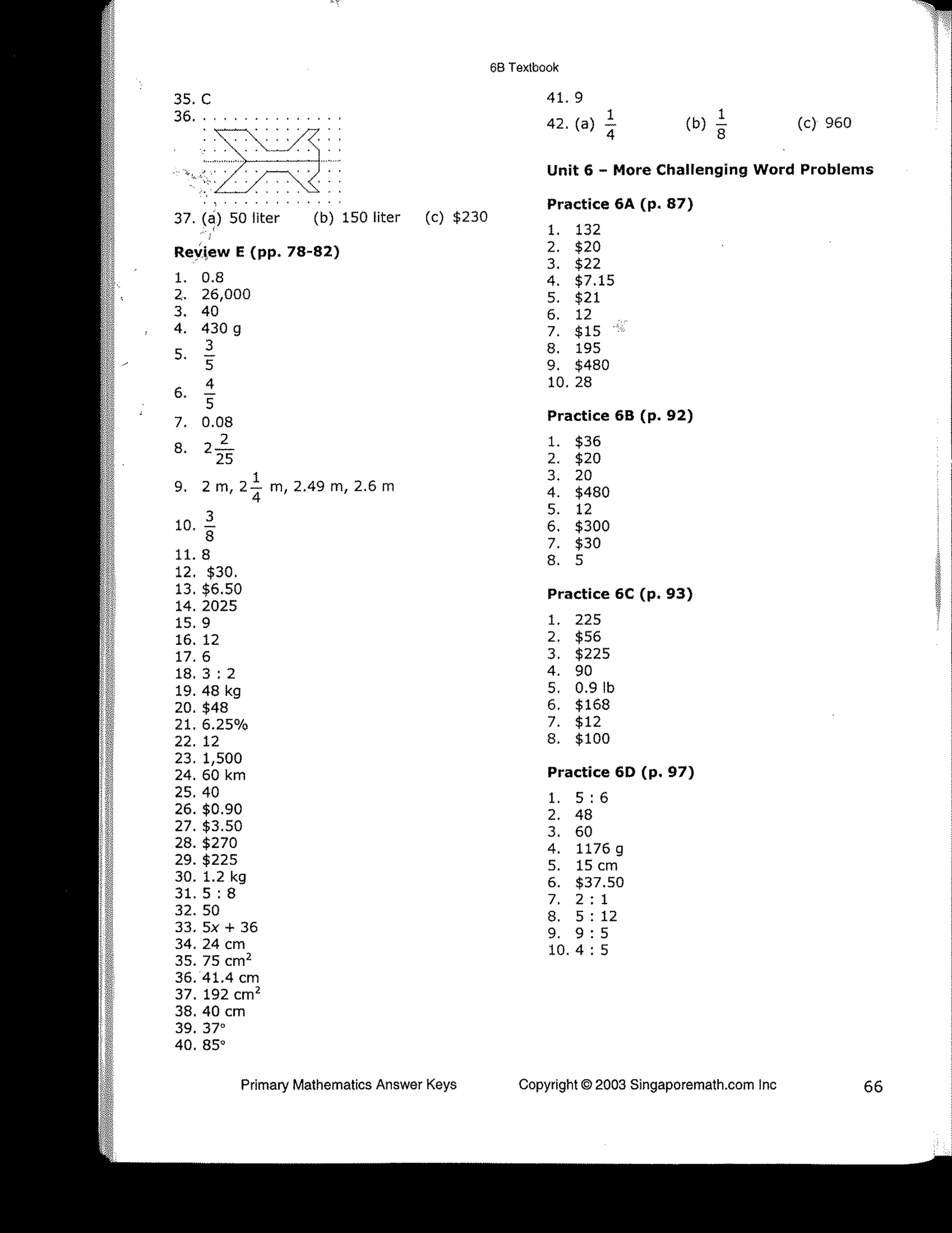 Singapore Math - 6B - Answer Key | PDF