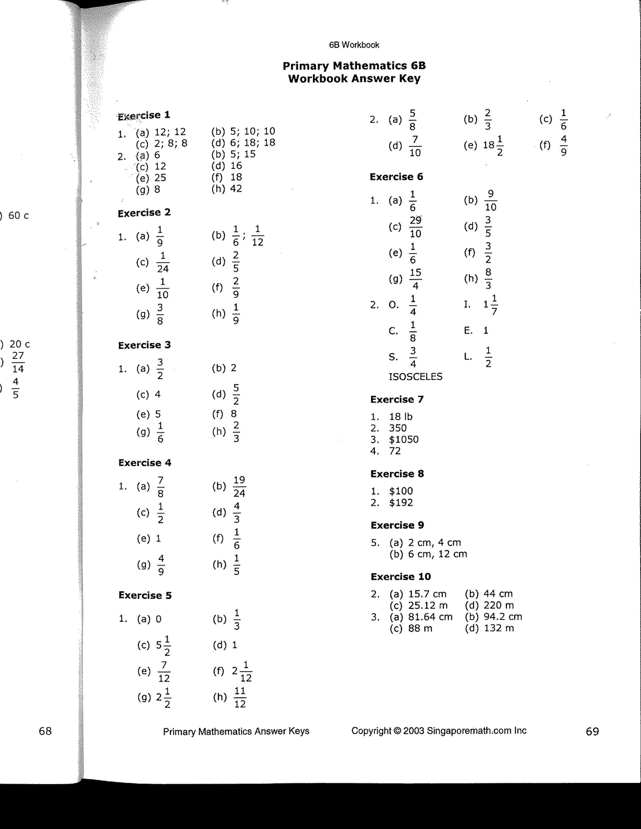 Singapore Math - 6B - Answer Key | PDF