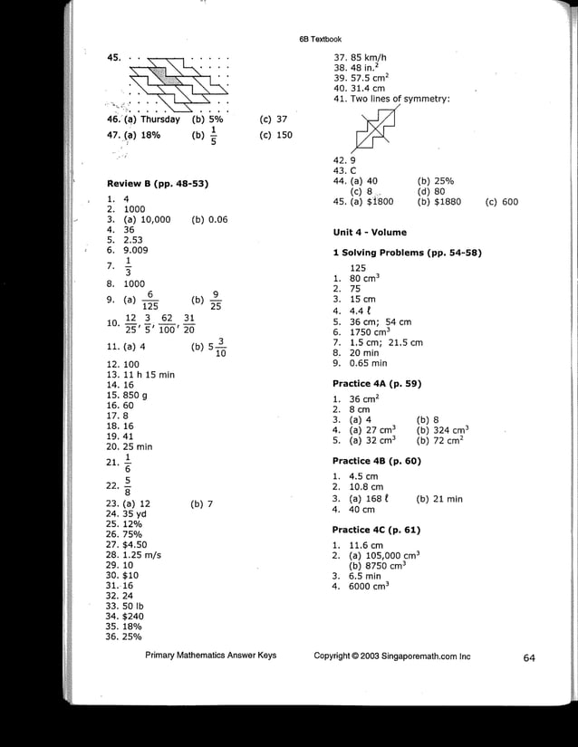 Singapore Math - 6B - Answer Key | PDF