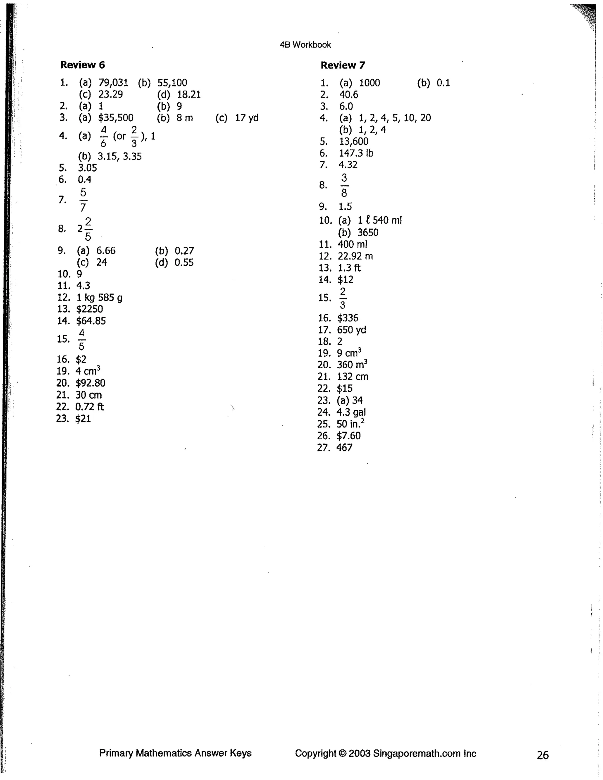 Singapore Math 4B Answer Key | PDF