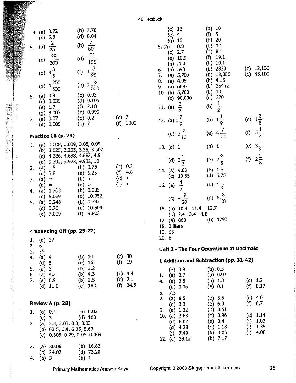 Singapore Math 4B Answer Key Singapore Math 4B Answer Key