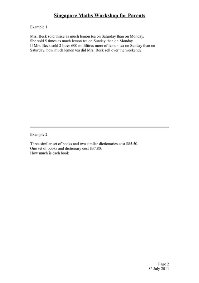 Singapore maths workshops for parents | DOC | Food & Drink