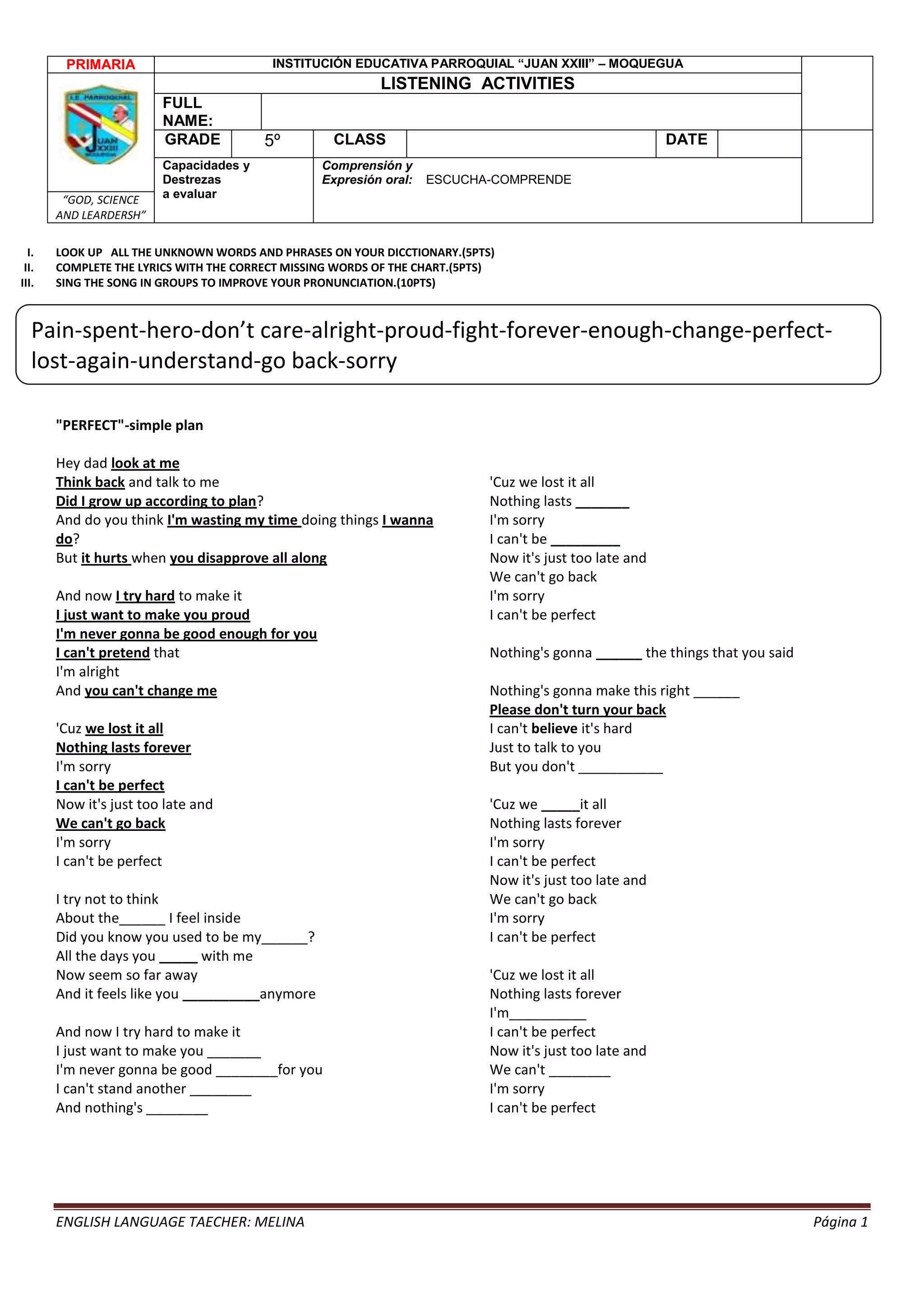 Singing activities | DOCX