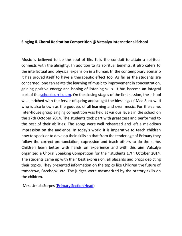 Singing & choral recitation competition | PDF