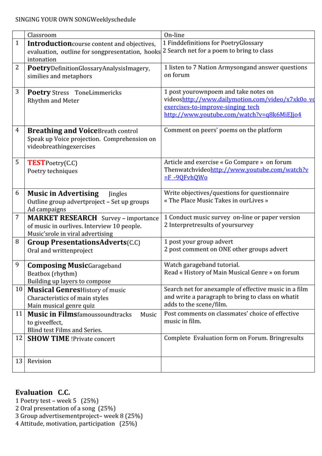 Singing schedule | DOCX