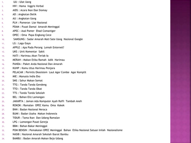 Singkatan singkatan humor | PPTX