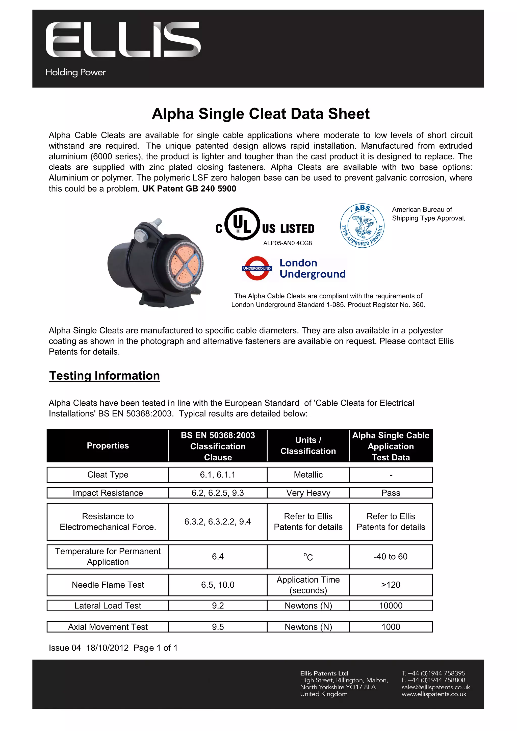 Ellis Patents Alpha Cable Cleats - Single Cable Cleats | PDF