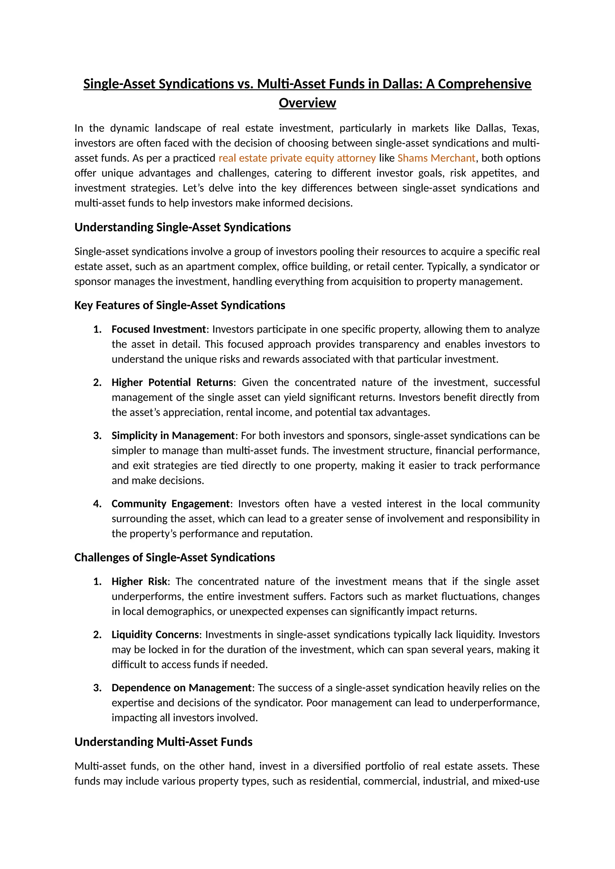 Single-Asset Syndications vs. Multi-Asset Funds in Dallas - A ...