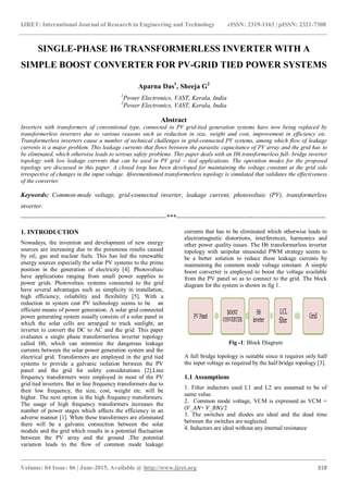 Single phase h6 transformerless inverter with a simple boost converter for pv-grid tied power ...