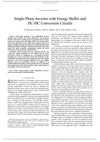 Single-Phase Inverter with Energy Buffer and DC-DC Conversion Circuits ...