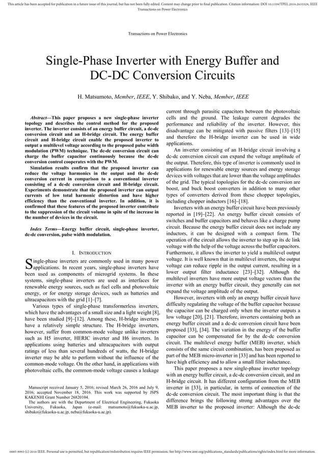 Single-Phase Inverter with Energy Buffer and DC-DC Conversion Circuits ...