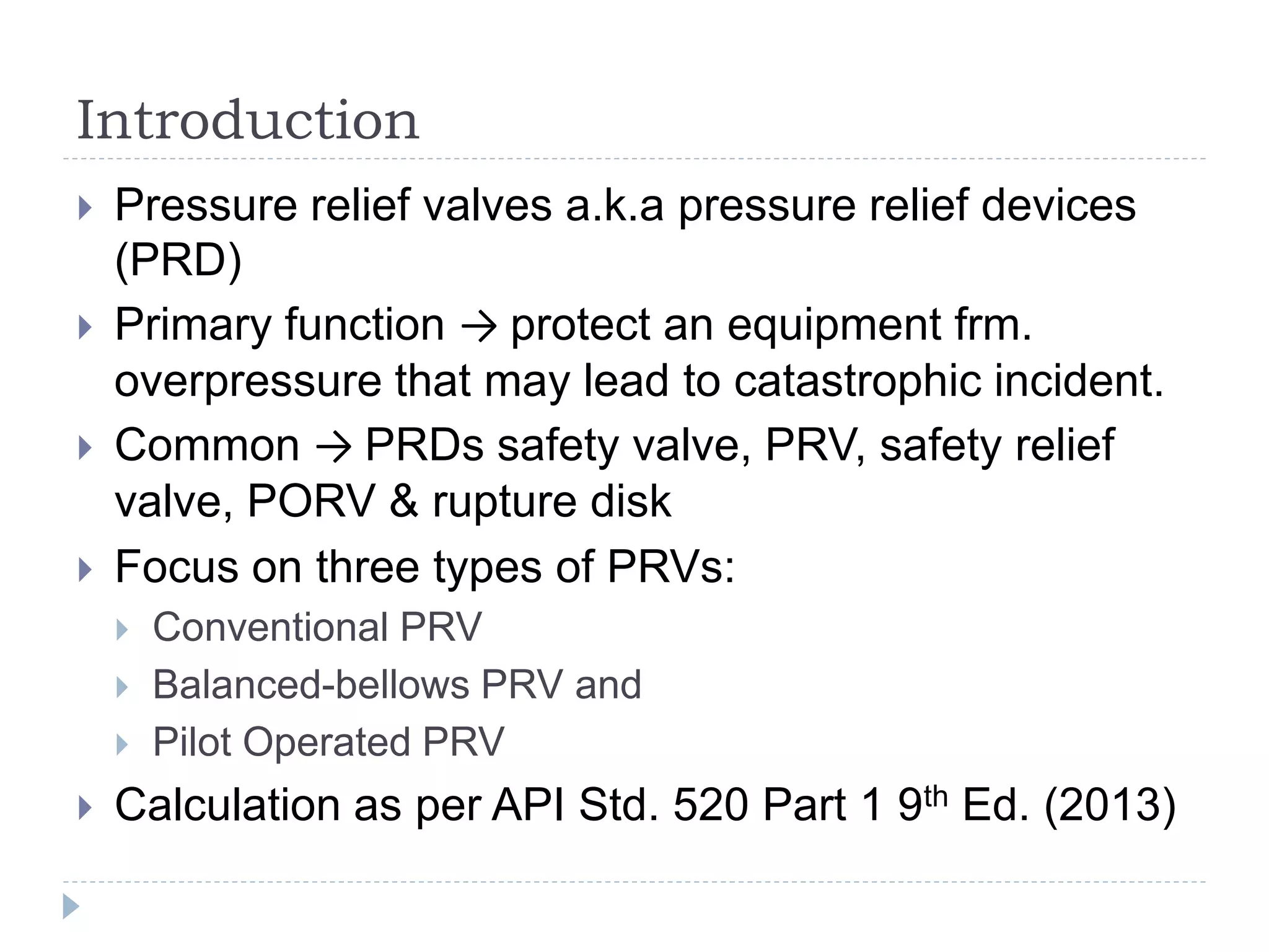 Pressure Relief Valve Sizing for Single Phase Flow | PPTX