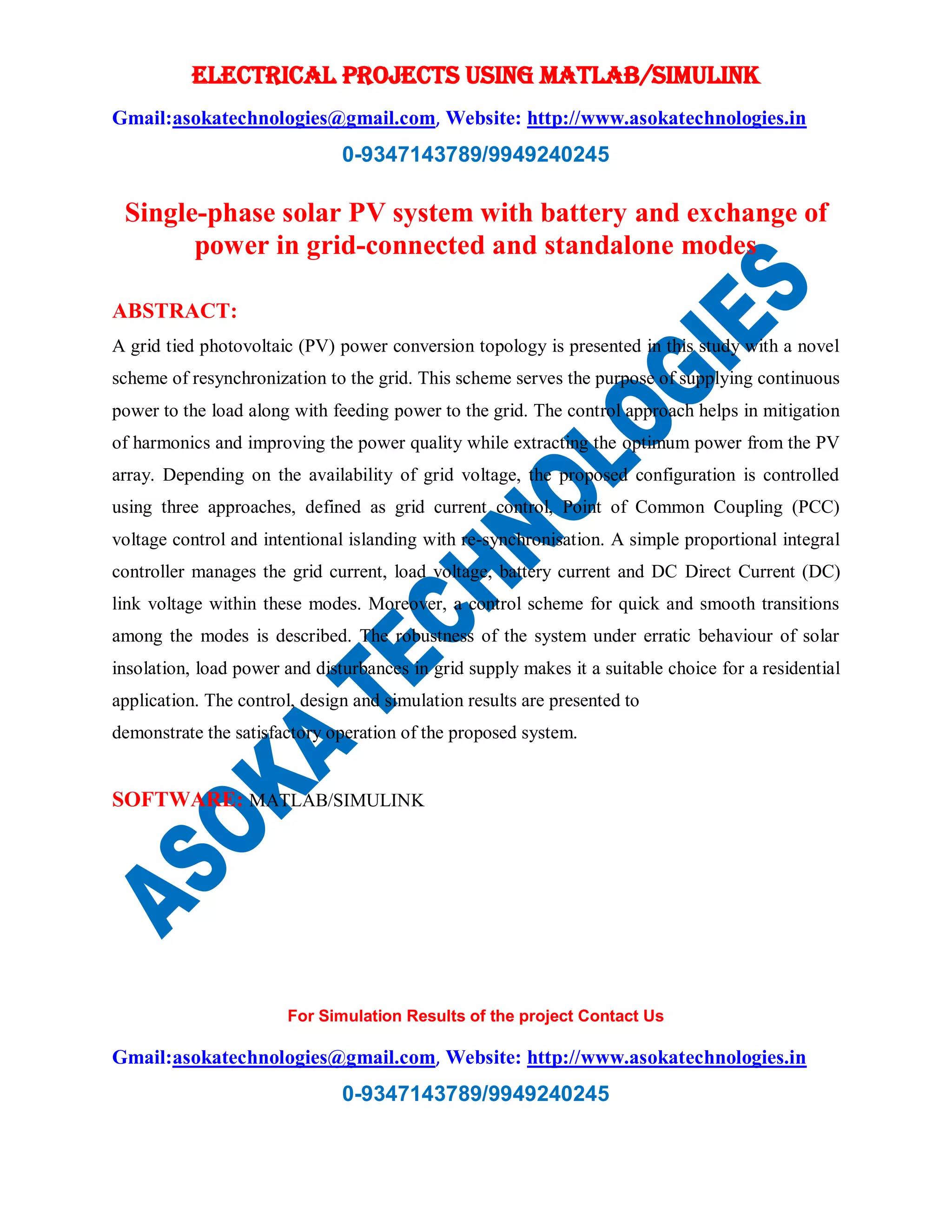 Single-phase solar PV system with battery and exchange of power in grid ...
