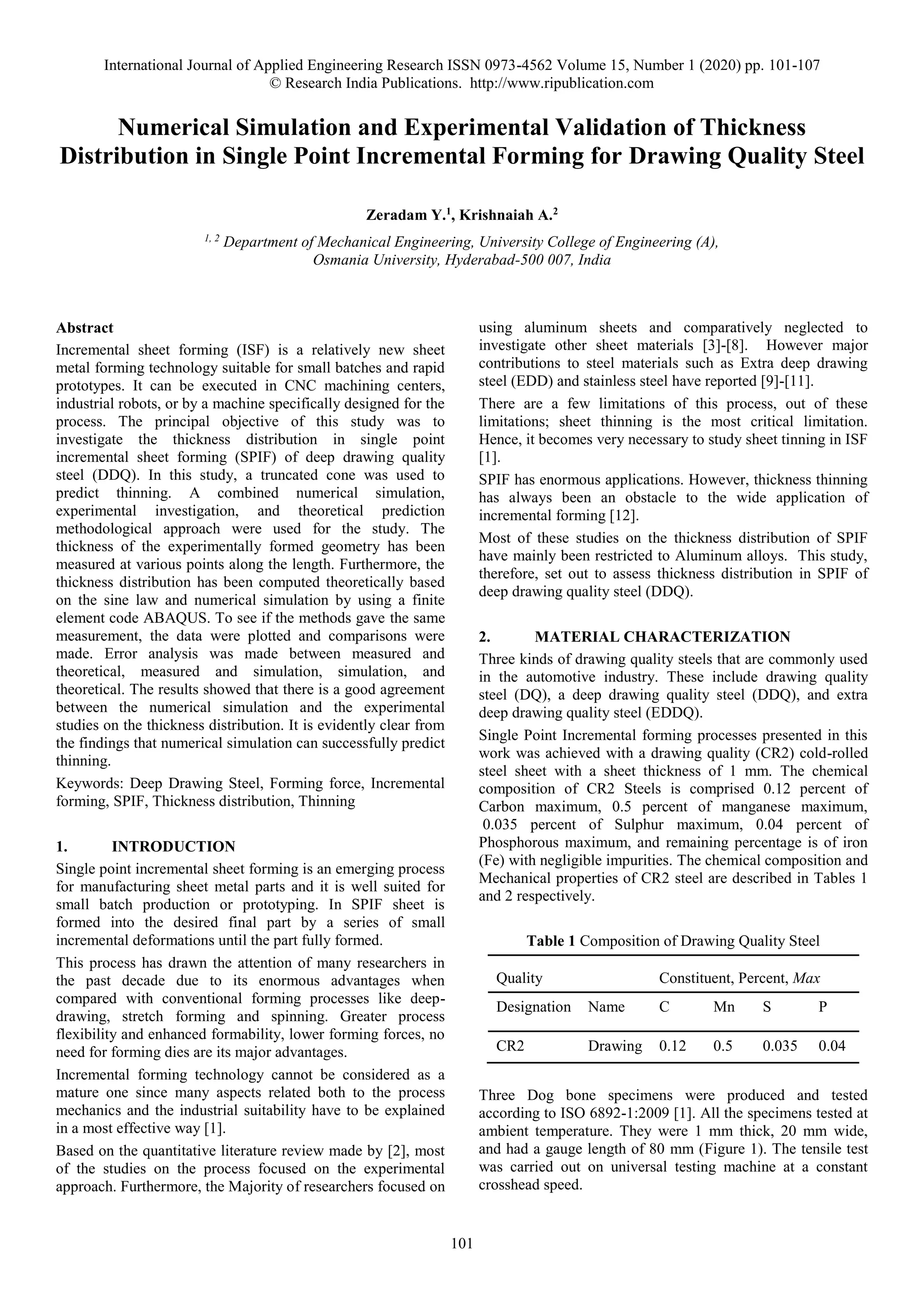 Single Point Incremental Forming Of Sheet Metalpdf Physics Science