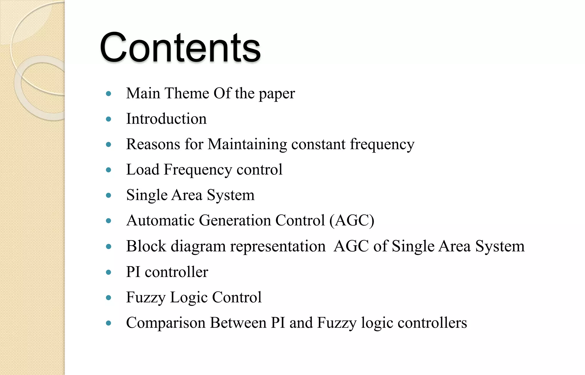 Single Area Load Frequency Control By Using Pifuzzy Logic Control1 Ppt