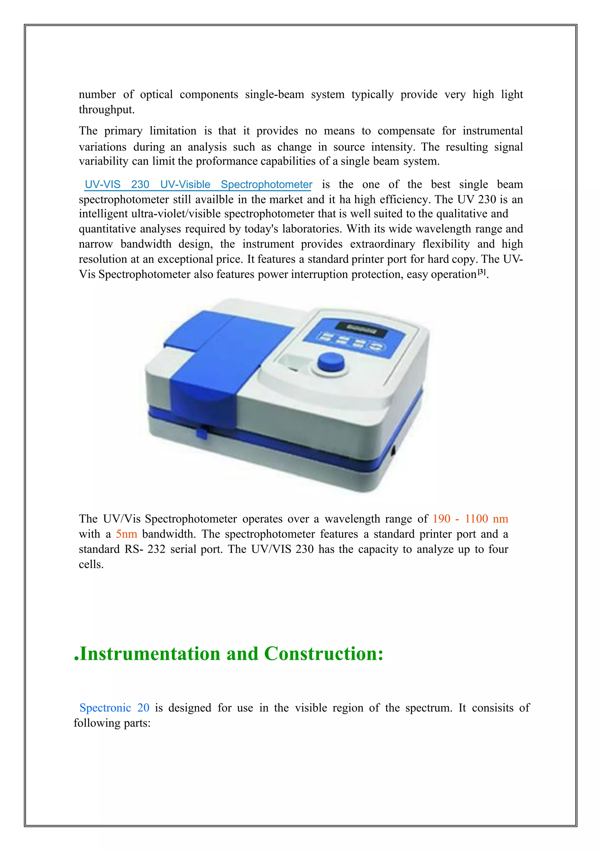 Single beam spectrophotometer | PDF