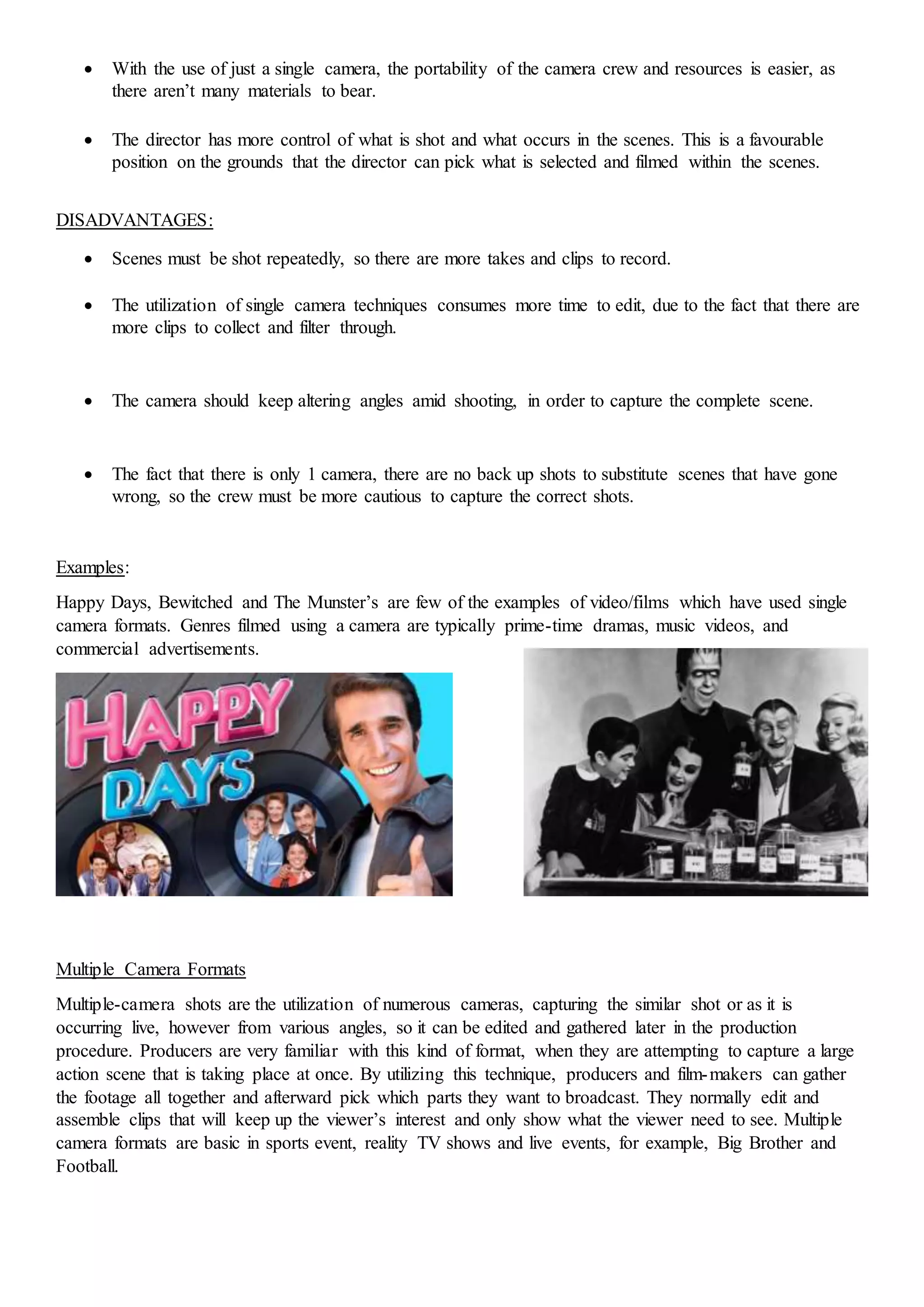 Single camera and multiple camera formats unit 22 | DOCX