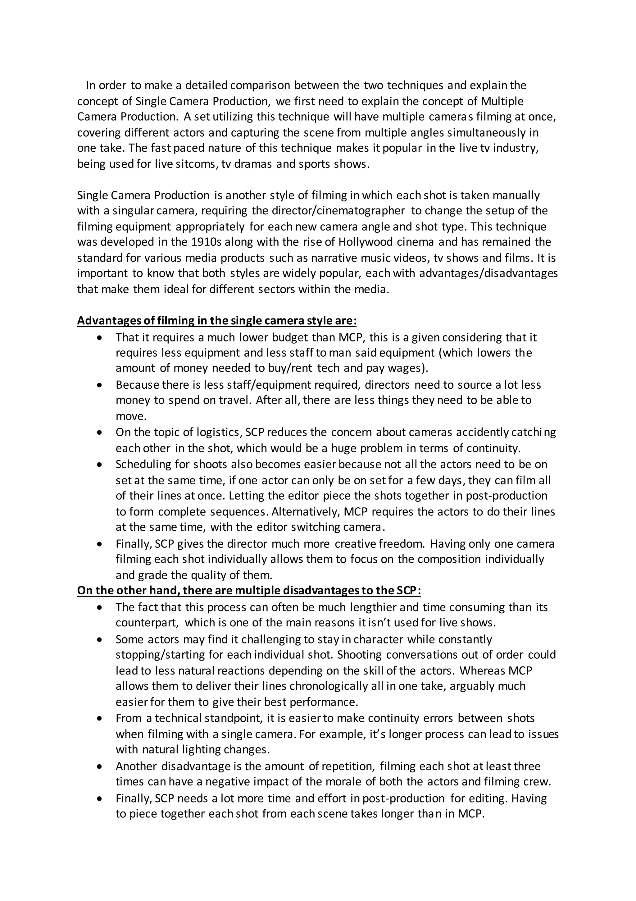 Single camera production learning aim a | DOCX