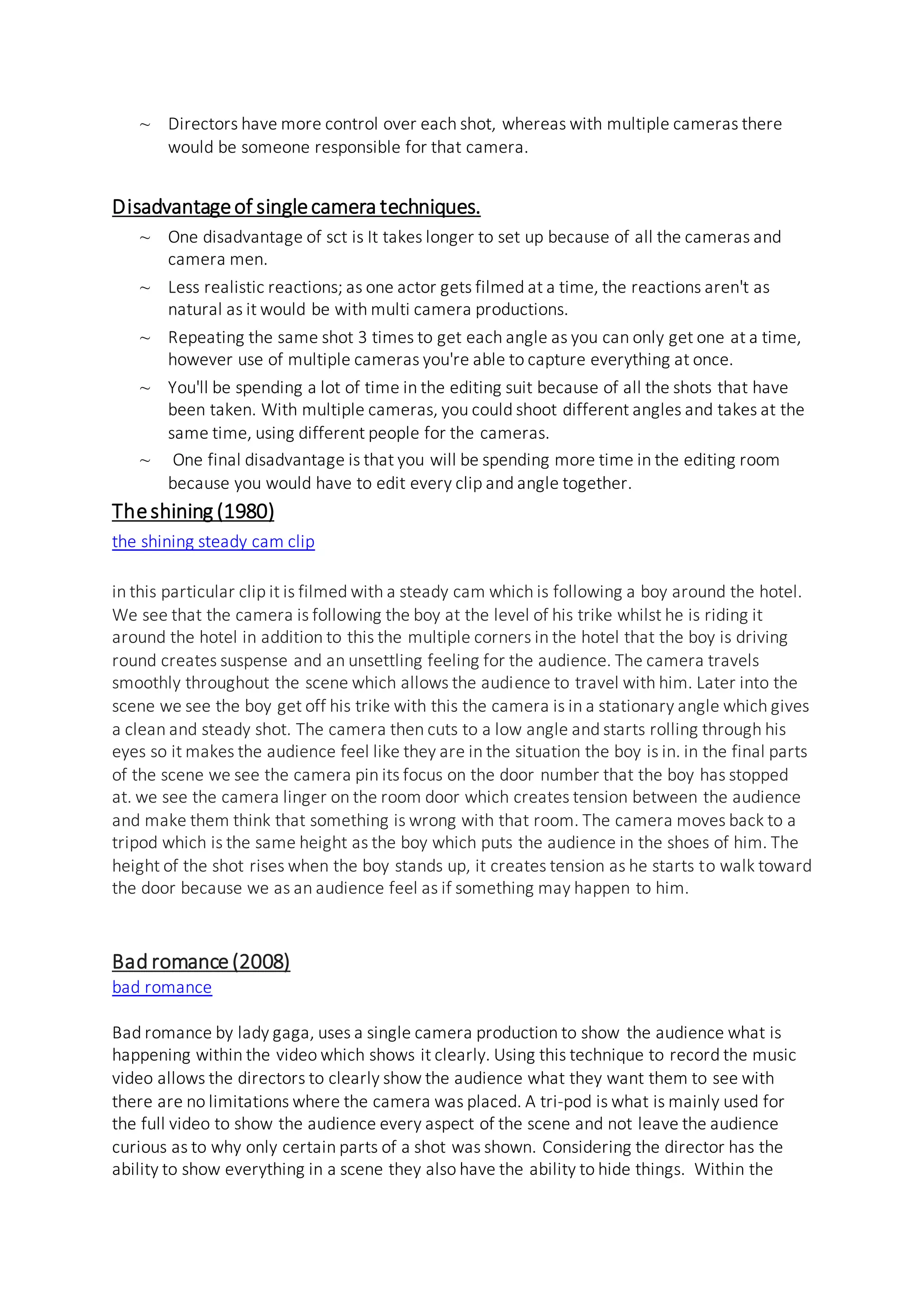 Single camera productions | DOCX