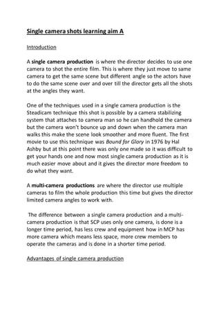 Single camera shots learning aim A (year 2 media) | DOCX