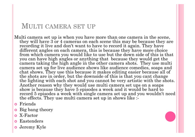 Single Camera Techniques, Media Studies | PPT