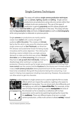 Single camera techniques | PDF