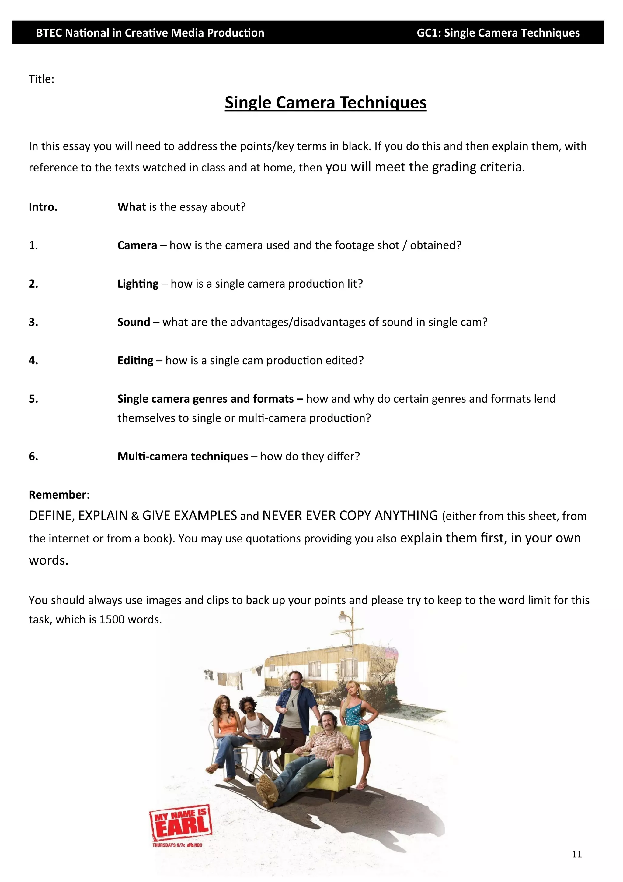 GC1 Single Camera Techniques | PDF