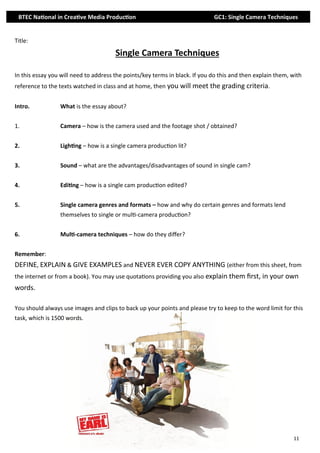 GC1 Single Camera Techniques | PDF