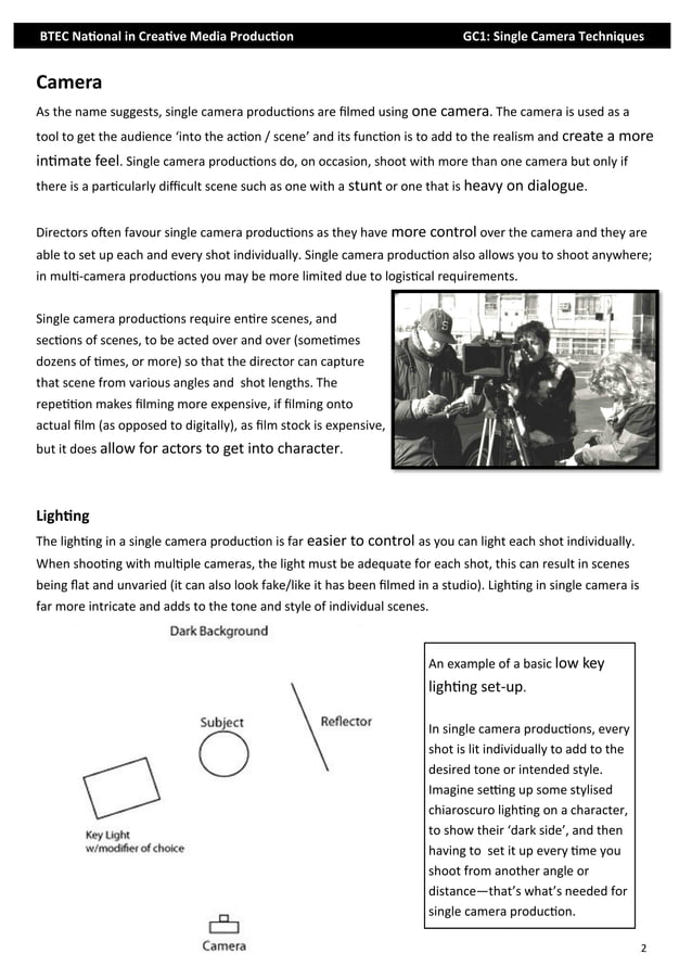 GC1 Single Camera Techniques | PDF