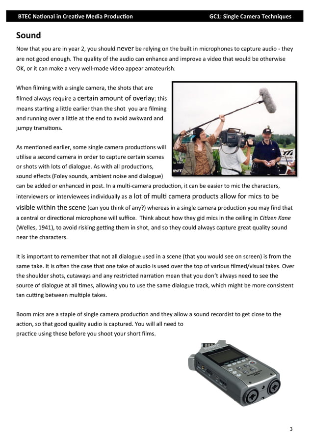 GC1 Single Camera Techniques | PDF