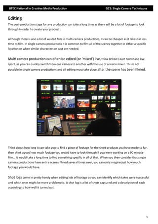 GC1 Single Camera Techniques | PDF