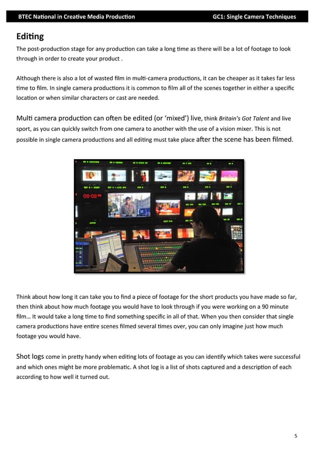 GC1 Single Camera Techniques | PDF