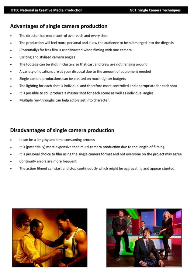 GC1 Single Camera Techniques | PDF