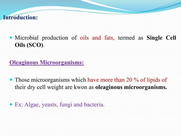 Single cell oil (SCO) | PPTX | Chemistry | Science